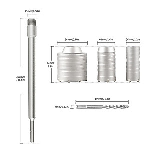 CPROSP Concrete Hole Saw Kit Wall Drill, SDS Plus Shank Hole Saw, for Cement Brick Wall, Kit 30 50 65 mm