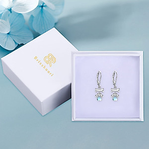 Dog Earrings 925 Sterling Silver Dog Paw Dangle Drop Earrings Dog Bone Leverback Earrings Moonstone Dog Print Earrings Animal Dog Paw Jewelry for Women