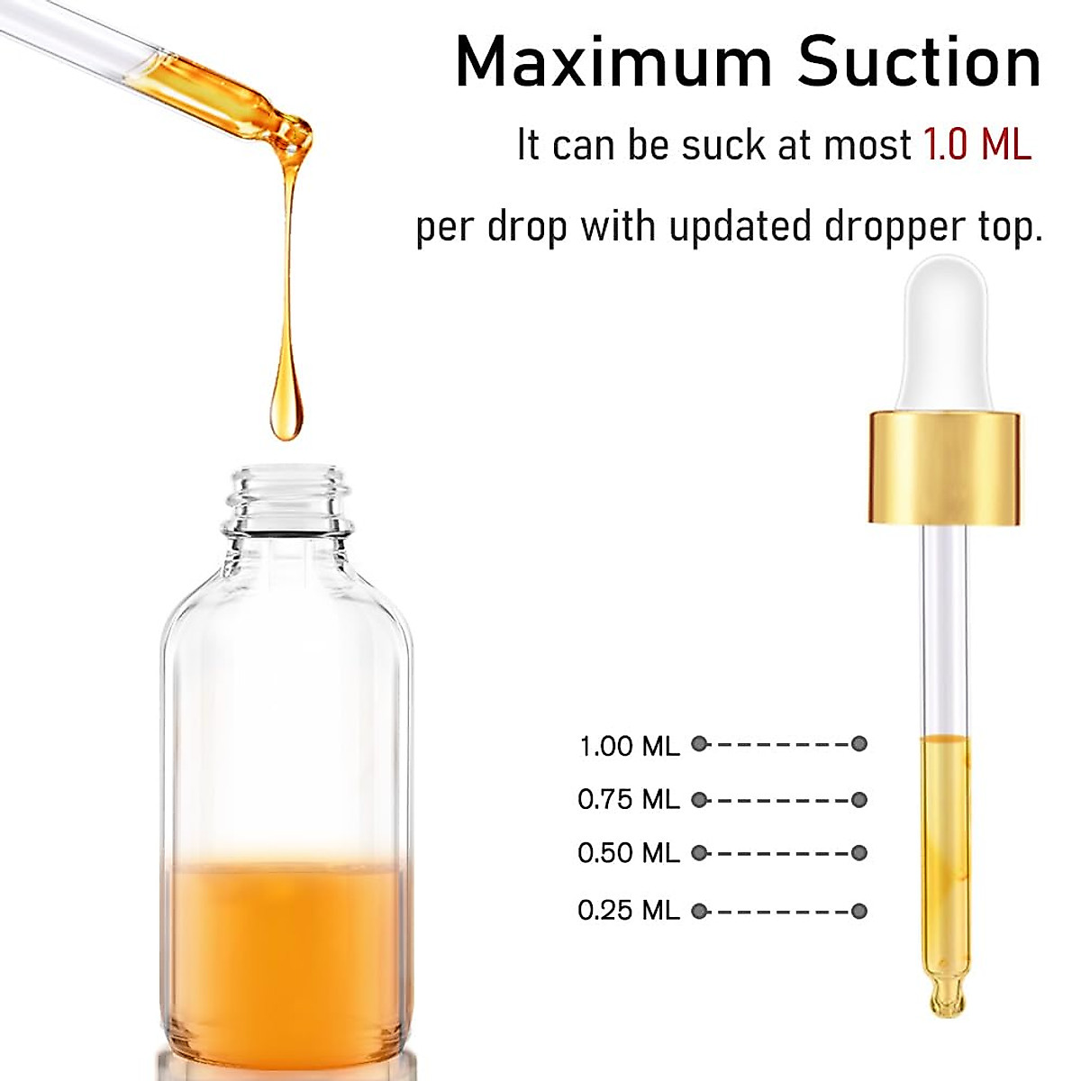 Bumobum 2 oz Dropper Bottle, 24 pack Clear Glass Eye Dropper Bottles with Golden Top Cap for Essential Oils, Tincture Bottle with Labels and Funnel