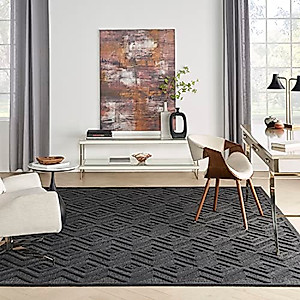 Nourison Versatile Indoor/Outdoor Charcoal/Black 7' x 10' Area-Rug, Easy-Cleaning, Non Shedding, Bed Room, Living Room, Dining Room, Kitchen (7x10)
