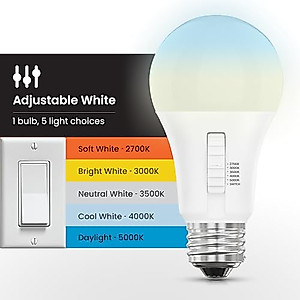 Feit Electric A19 LED Light Bulb, 60W Equivalent, Dimmable, Color Selectable 6-Way, E26 Medium Base, 90 CRI, 800 Lumens, 22-Year Lifetime, OM60DM/6WYCA/2, 2-Pack