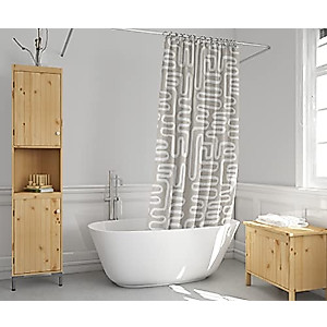 Beige White Abstract Print Shower Curtain - Hand Painted Boho Pattern - Modern Minimalist Home Decor - Neutral Scandi Style Fabric Shower Curtain For Any Bathroom - 72x72 Inches (Neutral Lines)