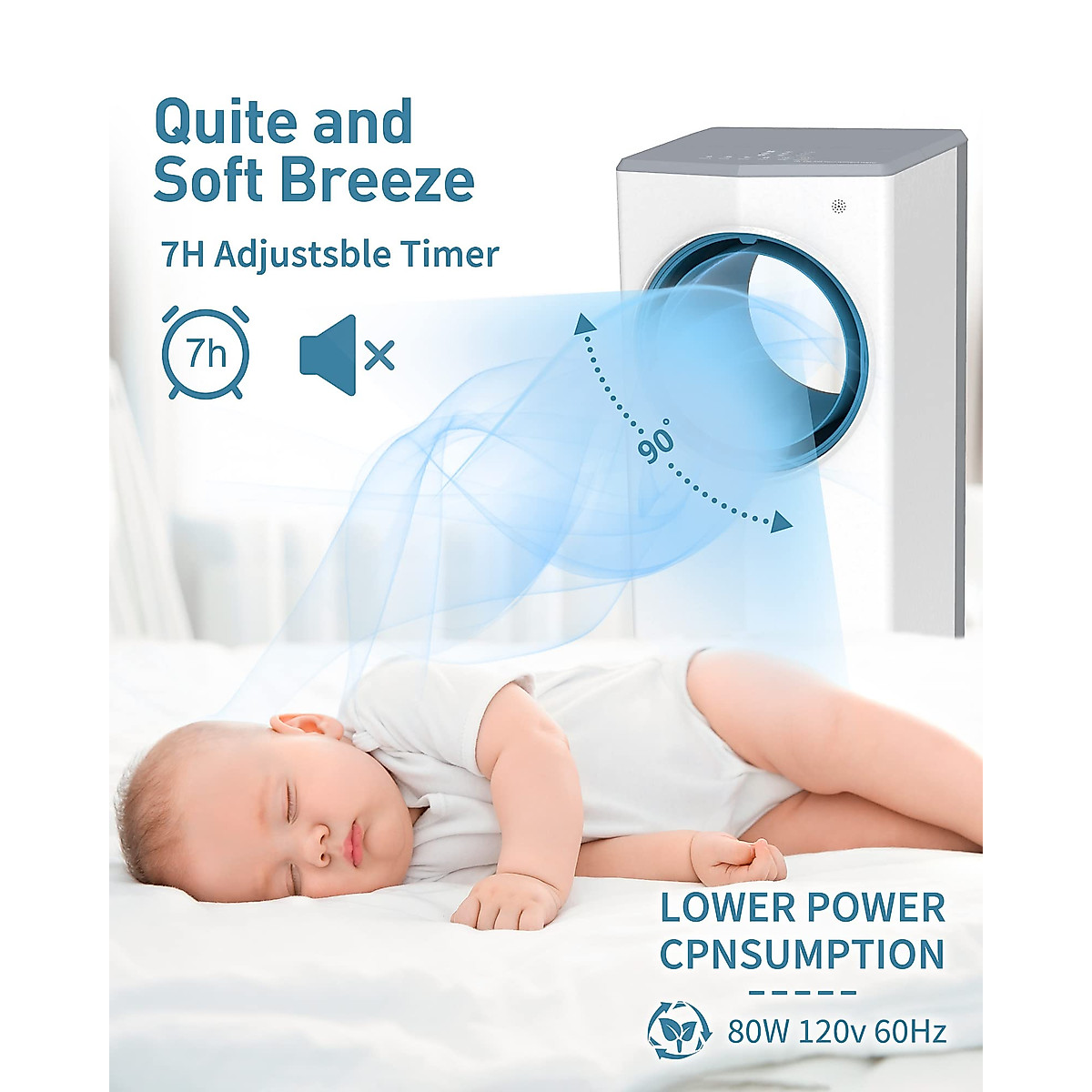 Evaporative Air Cooler, Portable Bladeless Fan, Air Cooler Fan with 3 Wind Speeds and 3 Modes, 90° Automatic Swing, 1 Gallon Water Tank, 2 Ice Packs, 7H Timer, Remote Control, for Room Home Office