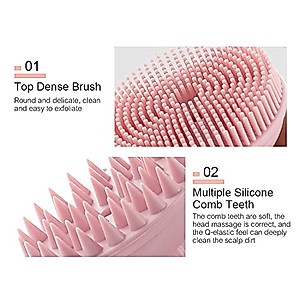 MYCOMBO Exfoliating Silicone Body Scrubber Easy to Clean, 2 in 1 Bath and Shampoo Brush, Scalp Massager, Lathers Well, Long Lasting, And More Hygienic Than Traditional Loofah (Pink)
