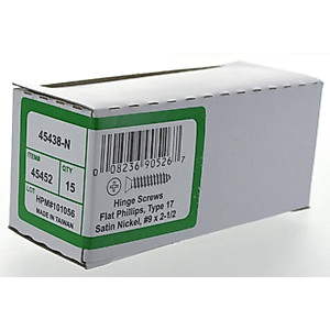 The Hillman Group 45452 9-Inch x 2-1/2-Inch Flat Phillips Wood Screw, Satin Nickel, 15-Pack