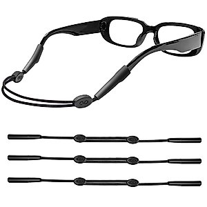 Festful Glasses Strap Sports, Eyeglasses Holder Strap for Kids Men Women, 3pcs Sunglasses Strap, Adjustable Eye Glasses String Strap, Black