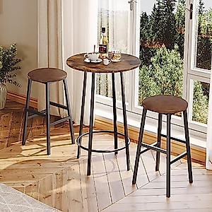 MAHANCRIS Bar Stools, 24.8 Inch PU Upholstered Breakfast Stools, Set of 2 Round Bar Chairs with Footrest, Bar Height Stools with Footrest, for Restaurant, Kitchen, Bar Counter, Rustic Brown BAHF02R01