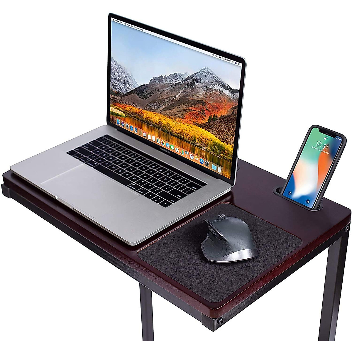 Sofia + Sam Sofa Table TV Tray with Tablet and Phone Slots - Work from Home - Laptop Stand for Couch Bed - Metal Legs - Console Lapdesk - Breakfast Eating Food - Coloring Computer Crafts - Lap Desk