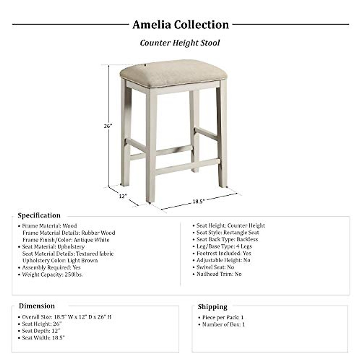 Lexicon Amelia 4-Piece Counter Height Dining Set, Antique White