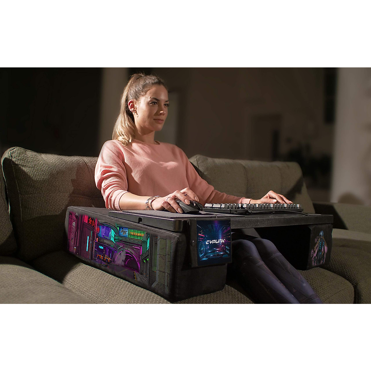 Cyberpunk Couchmaster CYCON² - CYPUNK Limited Edition - Leather Look Black - Couch Gaming USB-Hub Desk for Mouse & Keyboard for PC, PS4/5, XBOX One/Series X