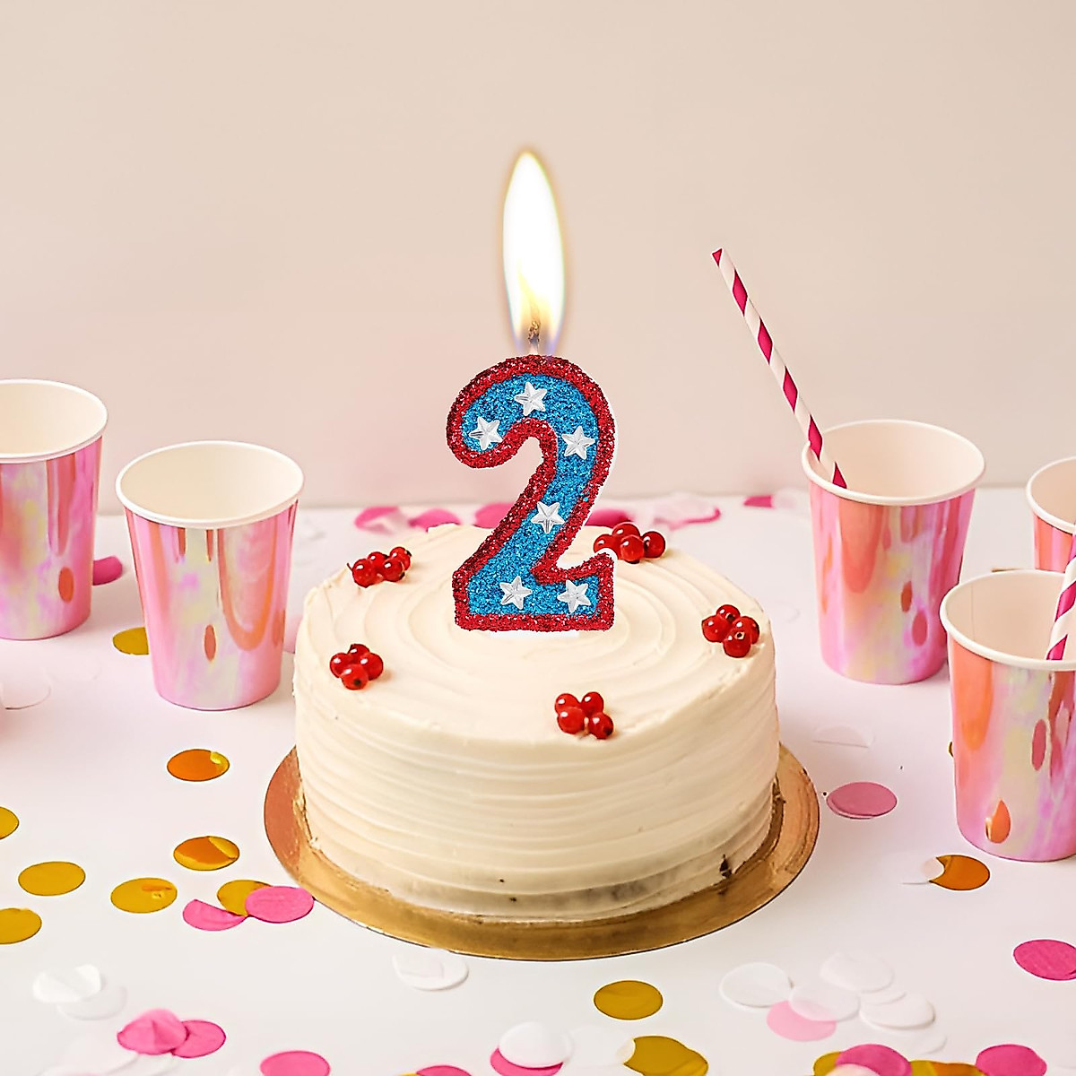 iNINGER Red 4th Birthday Candle Superhero Blue Birthday Candle 3D Number 4 Candle for Red Blue Birthday Number Candles American Flag Perfect for Independence Day and Captain America Party Supplies