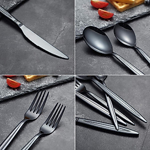 20 Piece Black Silverware Set, Stainless Steel Flatware Set, Titanium Black Cutlery Set, Service Set for 4 (Shiny Black)