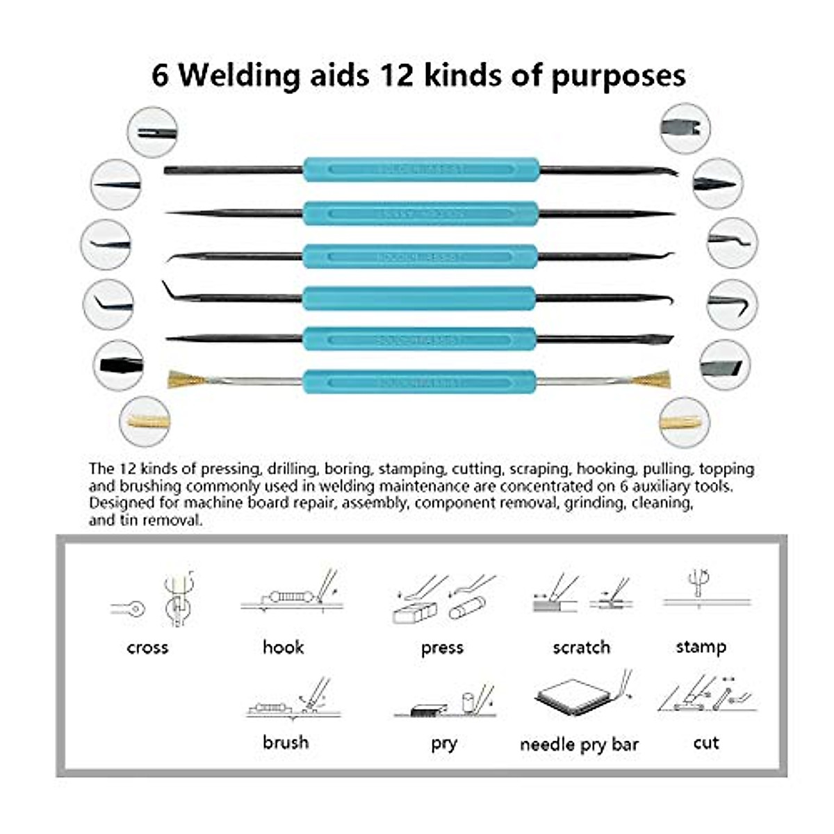 Professional welding tools and desoldering tool sets (11 pieces), desoldering pumps, desoldering wicks, wire cutters, tweezers, soldering iron auxiliary accessories