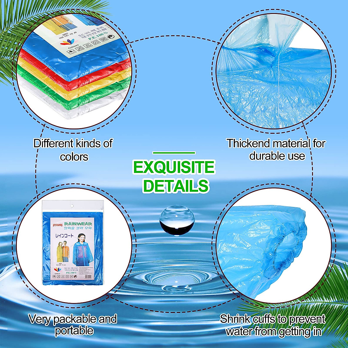 200 Pieces Adults Rain Ponchos Bulk 5 Colors Disposable Rain Ponchos with Hoods Emergency Disposable Raincoat Individually Wrapped Waterproof Plastic Ponchos for Man Women Traveling Camping Hiking