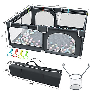 Baby Playpen, 79 x 63 Inches Extra Large Playpen with 50 PCS Ocean Balls, Indoor & Outdoor Kids Activity Center, Infant Safety Gates with Breathable Mesh,Sturdy Play Yard