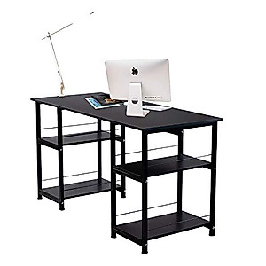 Jerry & Maggie - Computer Desk Office Desk W 2 Side 2 Tiers Shelves Sturdy Surface Laptop Desk Professional Desk Modern Plain Personal Workstation Rectangle Shape Steel Legs Livingroom Bedroom - Black