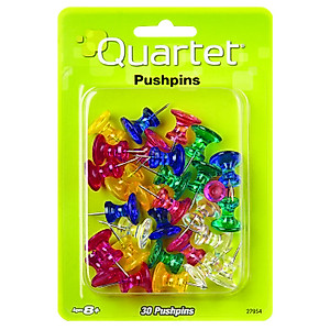 Quartet Push Pins, 1-Inch, Assorted Colors, 30 Pack (27954)