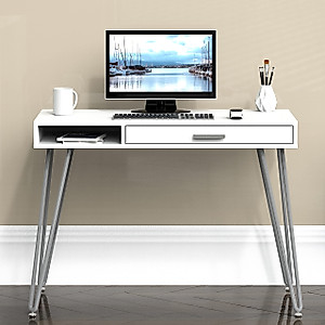 SHW Home Office Computer Hairpin Leg Desk with Drawer, White