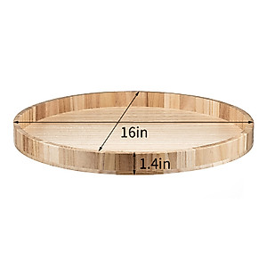 16 Inches Extra Large Solid Wooden Serving Tray Round Tea Coffee Table Tray Snack Food Meals Serving Plate Kitchen Party Bar Server Breakfast Tray with Raised Edges Nature Wood Ottoman Tray