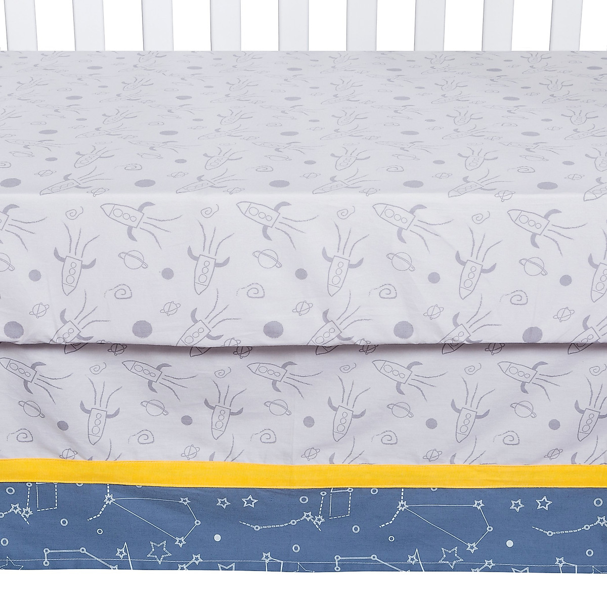 Trend Lab Galaxy 3 Piece Crib Bedding Set, Can Be Used As A Blanket Or A Playmat for Tummy Time, Includes Quilt, Fitted Crib Sheet and Skirt