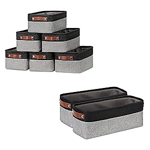 DULLEMELO Collapsible Bundle Baskets 6 Small Baskets 11.8"x7.9"x5.1" + 2 Narrow Baskets 15"x6"x5.5"（Black&Grey)