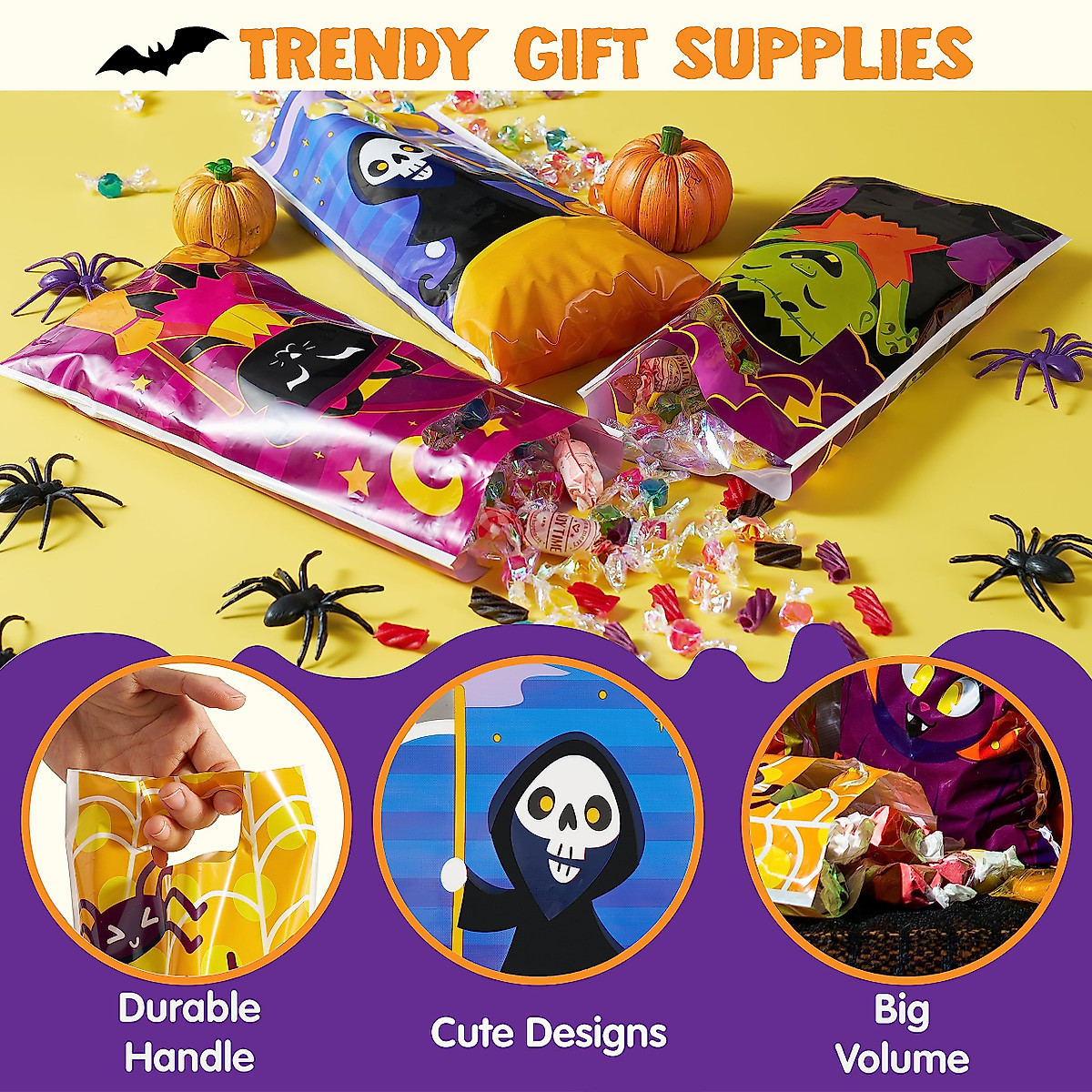 JOYIN 96 Pcs Halloween Candy Treat Bags in 6 Multi Character Designs, Halloween Goodie Gift Bags Party Favors, Halloween Trick or Treat Bags, Event Party Supplies