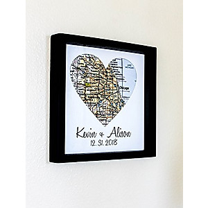 First Anniversary Gift Paper Gift Map Heart Framed Art Paper Anniversary 1 Year 1st Anniversary Gift