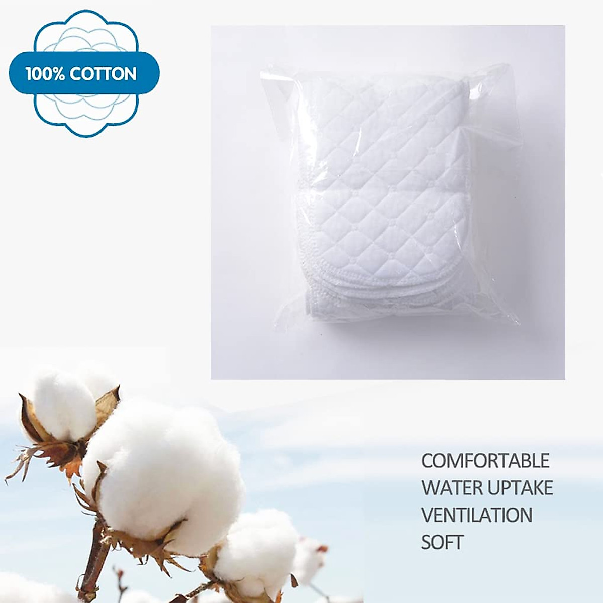 10PCS Three-Layers Cotton Diaper Reusable Solid Casual Infant Baby Cloth Diaper Covers Nappy Liners Insert (Three Layers - S, 30x11cm / 11.81x4.33in)