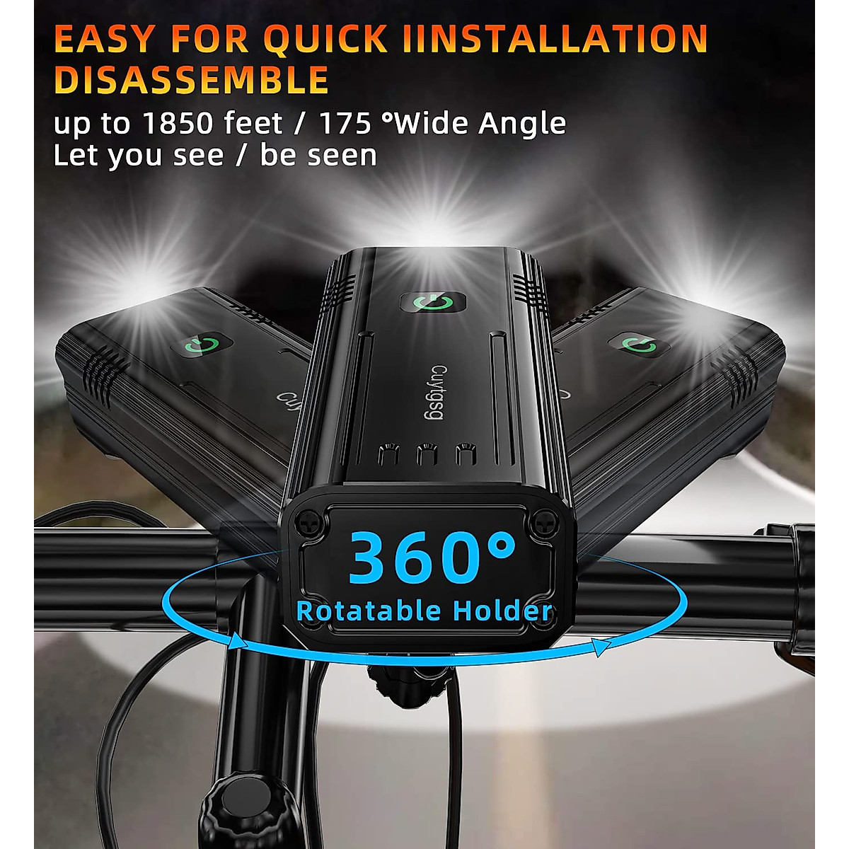 2025 New 6 LED 10000 Lumen Super Bright Bike Lights for Night Riding,360°Rotatable Bike Headlight,Bicycle Light-10 Modes,Runtime 36+ hrs,Upgrade Waterproof USB Rechargeable Bike Light,with Taillight