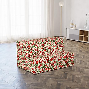 Ambesonne Poppy Flower Foldable Mattress, Nature Arrangement, 74.8" x 39.4", Green Red Beige