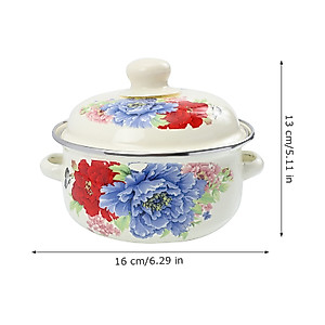 Cooking Pot Enamel Stew Pot Vintage Floral Casserole Pot Oven Pot Stockpot Enamel Camping Cookware Enamelware Pot with Lid and Handle Household Soup Pot random pattern