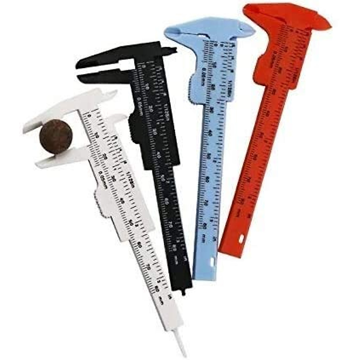 4pcs 0-80mm Double Rule Scale Plastic Vernier Caliper Measuring Student Mini Tool Ruler（White/Blue/Black/red）