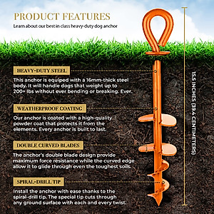 ROYAL PAW Dog Tie Out Stake - Heavy Duty Dog Stake for Large Dogs up to 210 lbs, Dog Stakes for Outside, Dog Anchor, and Dog Gadget | Use any Dog Tie Out Cable or Dog Yard Leash (O2-Orange (2-pack))