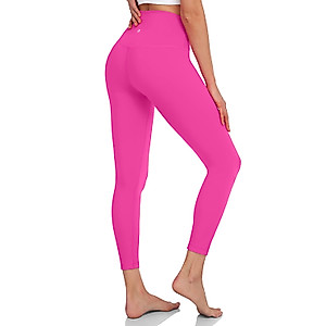 HeyNuts Pure&Plain 7/8 High Waisted Leggings for Women, Athletic Compression Tummy Control Workout Yoga Pants 25'' Sonic Pink M(8/10)