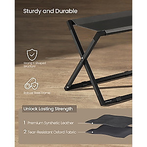 SONGMICS Luggage Rack, Foldable Suitcase Stand, Metal Luggage Holder, Synthetic Leather, Easy to Assemble, for Guest Room, Hotel, Bedroom, Ink Black and Charcoal Gray URLR009B01