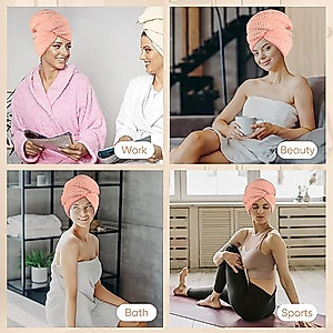 HOMEXCEL 5 Pack Microfiber Hair Towels - 40 x 20 inches Super Soft, Fast Drying Turbans for Long, Thick, Curly Hair - Anti Frizz Wrap with Elastic Strap