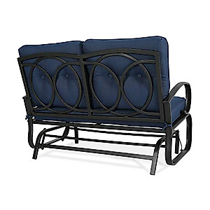 Iwicker Patio Glider Bench Swing Chair Outdoor Rocking Loveseat with Cushions (Navy Blue)