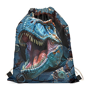 AFPANQZ Personalized Drawstring Bags T-rex Dinosaur Printed for Teenager Boys Sports Shoulder Bag Backpack Outdoor Causal Rucksack Satchel