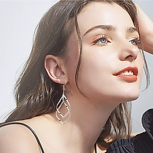 Sterling Silver Earrings dangle Hoops Elegant rotating Earring for Womens (Silver)