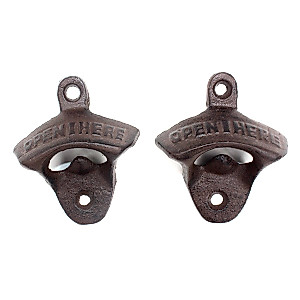 ZRAMO 2 Pack of Black Wall-Mounted Bartender's Bottle Opener in Cast Iron, Set of 2 with Mounting Screws Included (2pc retro)