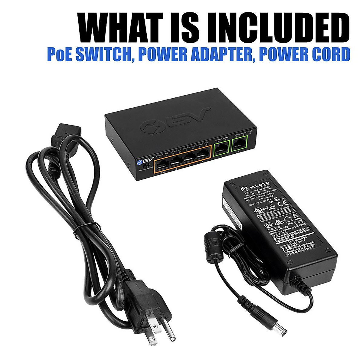 BV-Tech 6 Port PoE+ Switch (4 PoE+ Ports with 2 Ethernet Uplink and Extend Function) – 60W – 802.3at + 1 High Power PoE Port| Desktop Fanless Design | Plug & Play | Sturdy Metal Housing