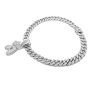 BLINGFACTORY Hip Hop White Gold PT Bubble Alphabet Initial A Pendant & 16" ~ 24" Iced Cuban Box Lock Chain Necklace (Pendant & 16" Chain)