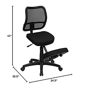 Flash Furniture Mobile Ergonomic Kneeling Swivel Task Office Chair with Black Mesh Back and Fabric Seat