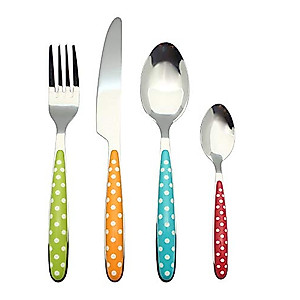 ANNOVA 24PCS Flatware Set - Stainless Steel Silverware/Cutlery with Color Handles - 6 x Dinner Forks, 6 x Dinner Knives, 6 x Dinner Spoons, 6 x Dessert Spoons - Service for 6 (Mix Color)