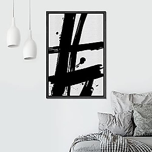 SIGNWIN Framed Canvas Print Wall Art Black Ink Paint Stroke Grid Landscape Abstract Shapes Illustrations Modern Art Minimal Relax/Calm Multicolor for Living Room, Bedroom, Office - 24"x36" Black