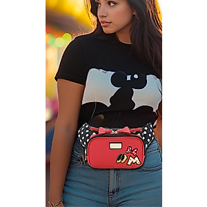 Minnie Ribbon Travel Bow Fanny Pack Crossbody Chest Waist Bum Sling Hip Belt Weekender Bag Cute Mouse Ear Faux Leather Purse Accessories Gift for Women Adult, Officially Licensed (Large)