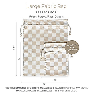 Gather & Knot Drawstring Gift Bags | 20" Large 12" Small | Premium Canvas | Reusable Fabric Wrap for All Occasions, Birthdays, Baby Shower | Gender Neutral Unisex | Checkers Taupe