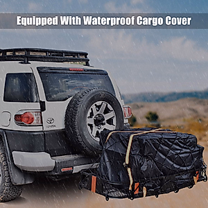 TITIMO 60"x21"x6" Folding Hitch Mount Cargo Carrier - Luggage Basket Rack Fits 2" Receiver - Rear Cargo Rack for SUV, Truck, Car(Includes Cargo Net, Ratchet Straps, Waterproof Cover) - 550LB Capacity