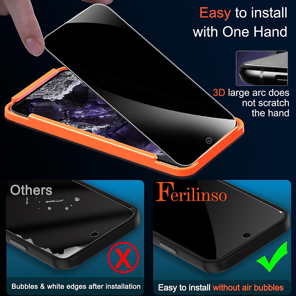 Ferilinso 4 Pack Privacy Screen Protector for Google Pixel 8 with 4 Pack Tempered Glass Camera Lens Protector Accessories Phone Case Friendly Protector de Pantalla for Google Pixel 8