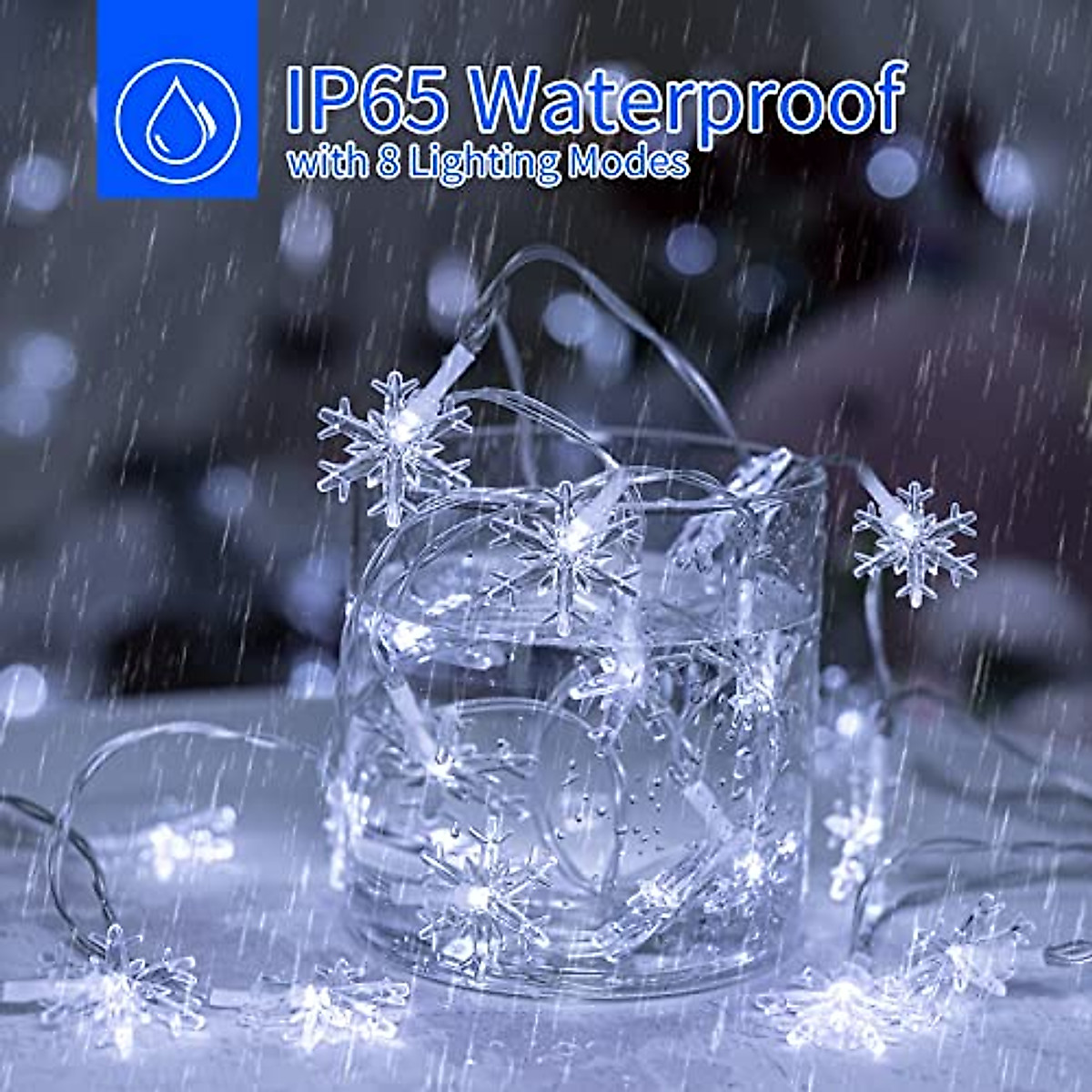 Solar Christmas Snowflake String Lights 100 Led 32.9 Feet Outdoor Waterproof Fairy Lights with 8 Lighting Modes for Wedding, Party, Tree, Room, Garden, Patio, Yard, Home(Pure White)